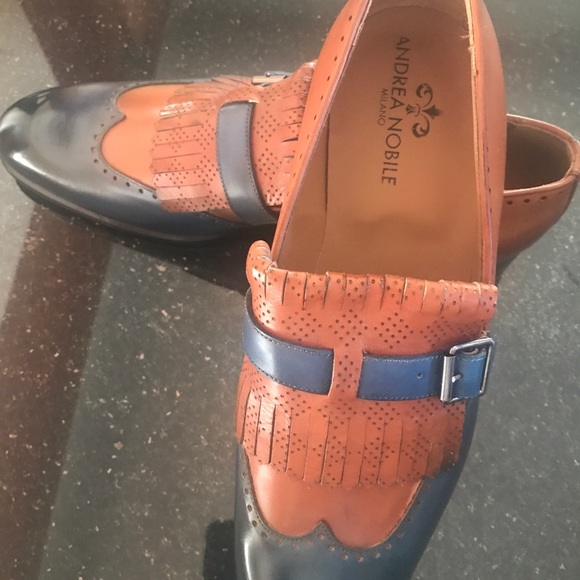 Shoes | Brown And Blue Wingtip Slip On With Fringed Buckle | Poshmark